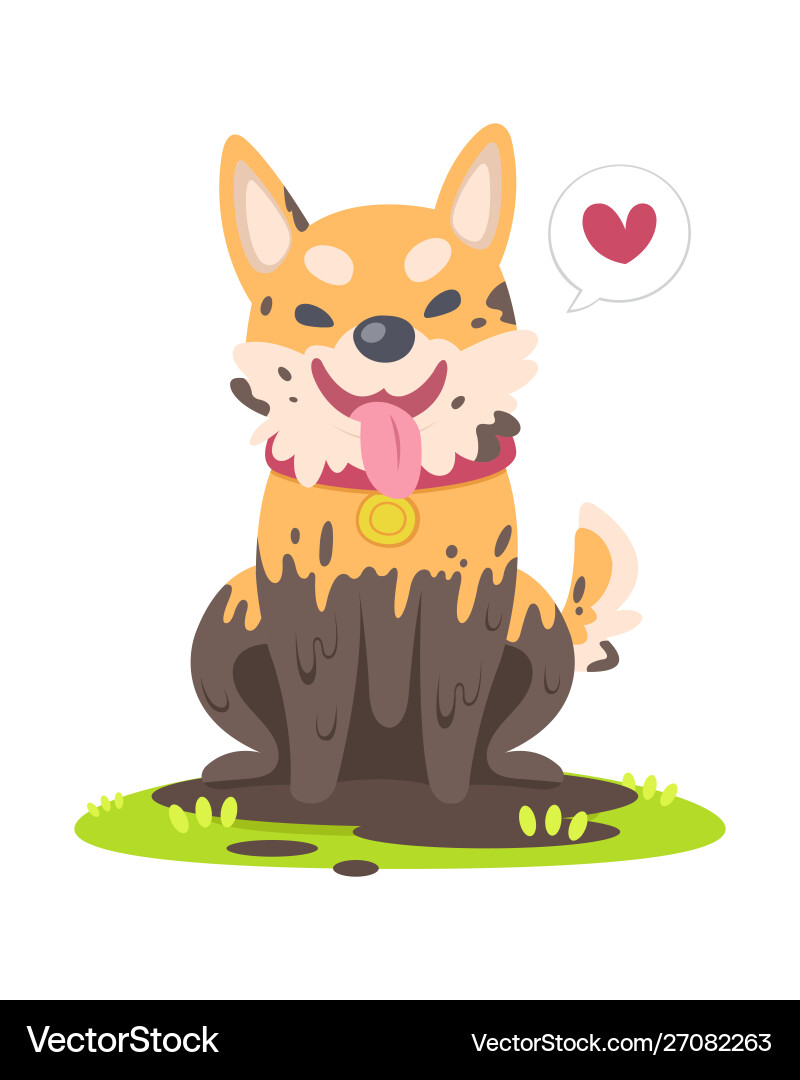 Cute muddy dog sitting on grass floor Royalty Free Vector