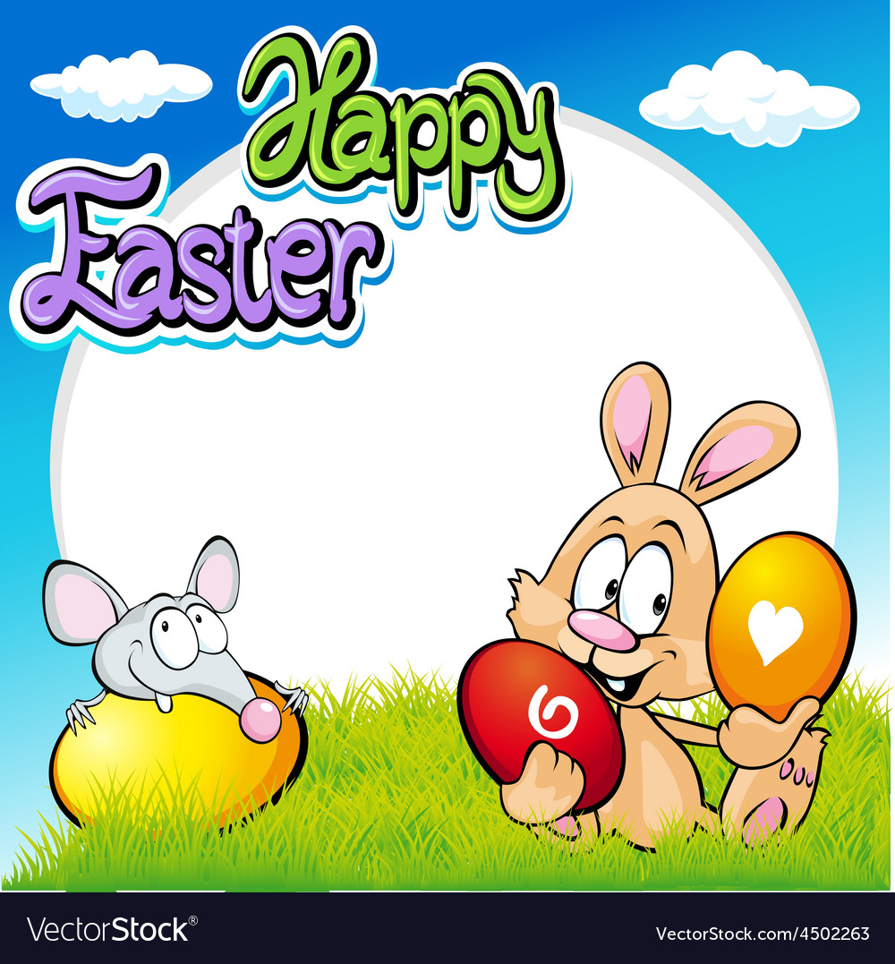 Easter frame with bunny mouse and eggs Royalty Free Vector