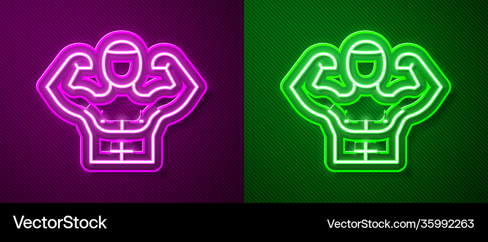 Glowing neon line bodybuilder showing his muscles Vector Image