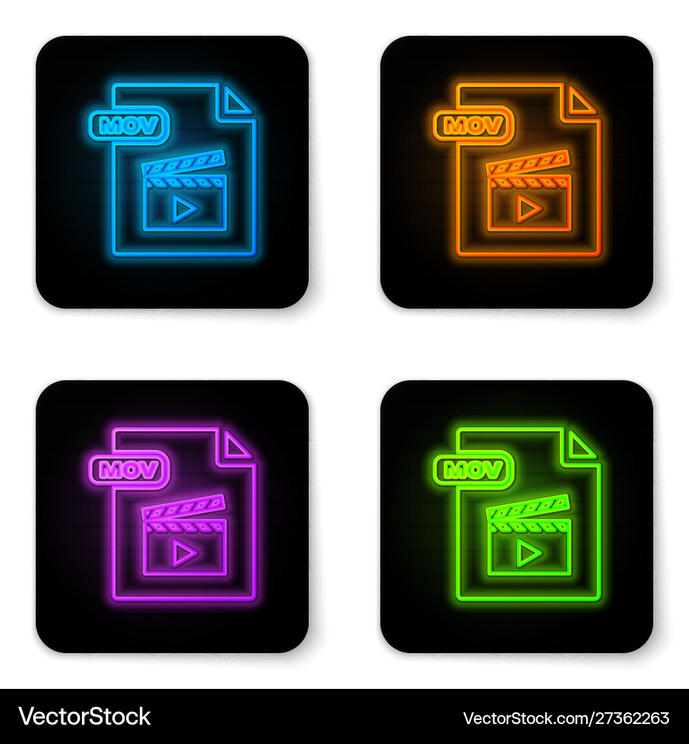 Glowing neon mov file document download mov Vector Image