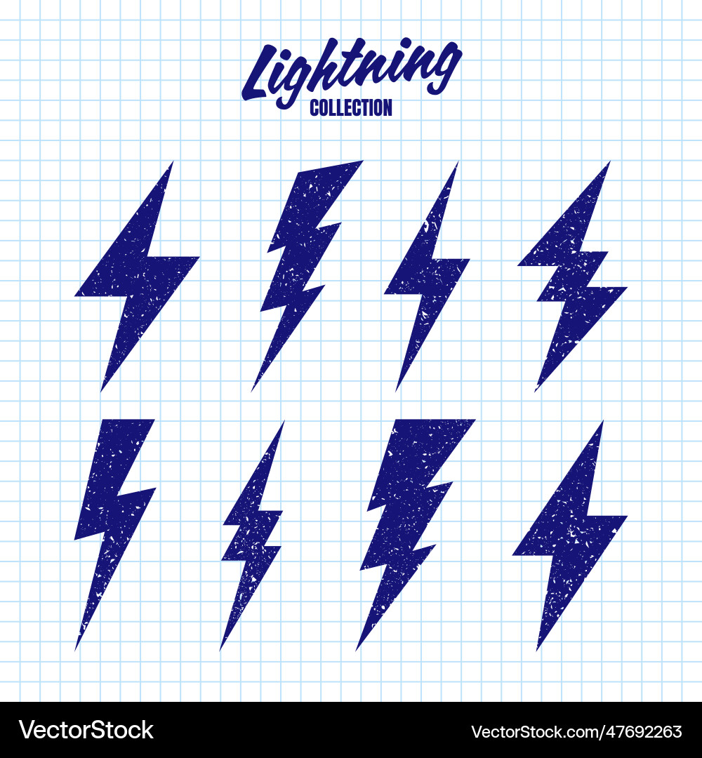 Hand drawn lightning bolt icons with grunge Vector Image
