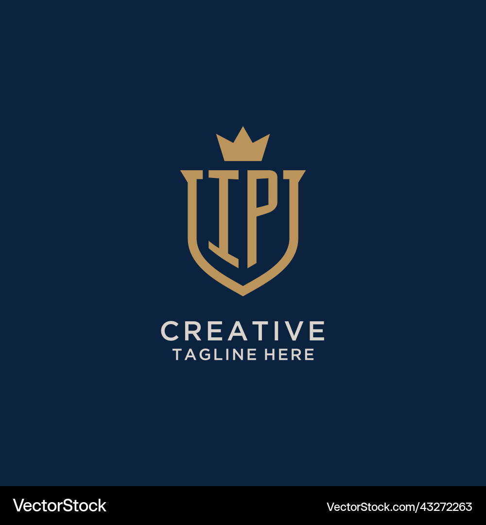 Ip initial shield crown logo Royalty Free Vector Image
