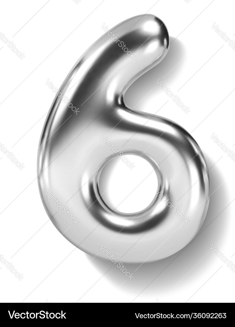 Silver number balloon 6 six realistic 3d Vector Image