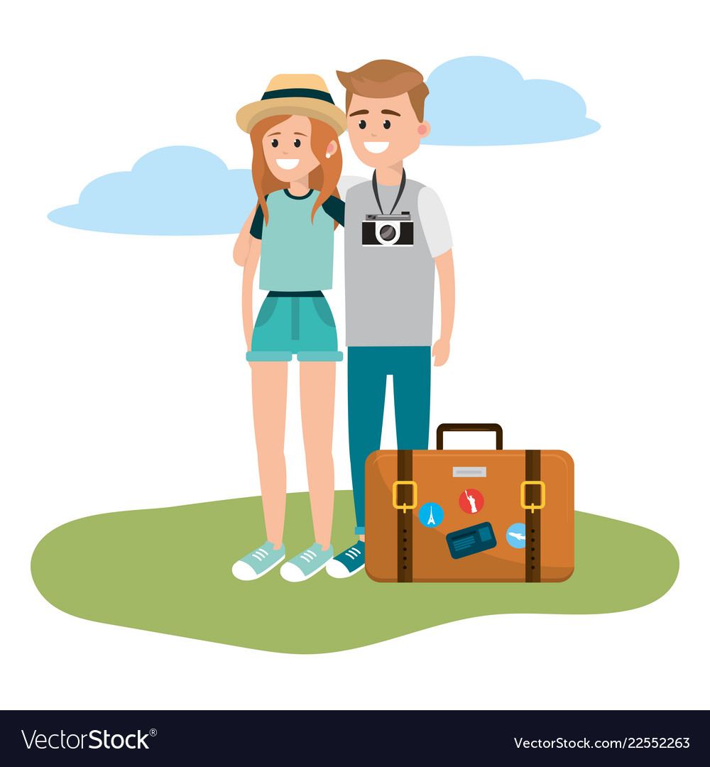 Tourist couple cartoons Royalty Free Vector Image