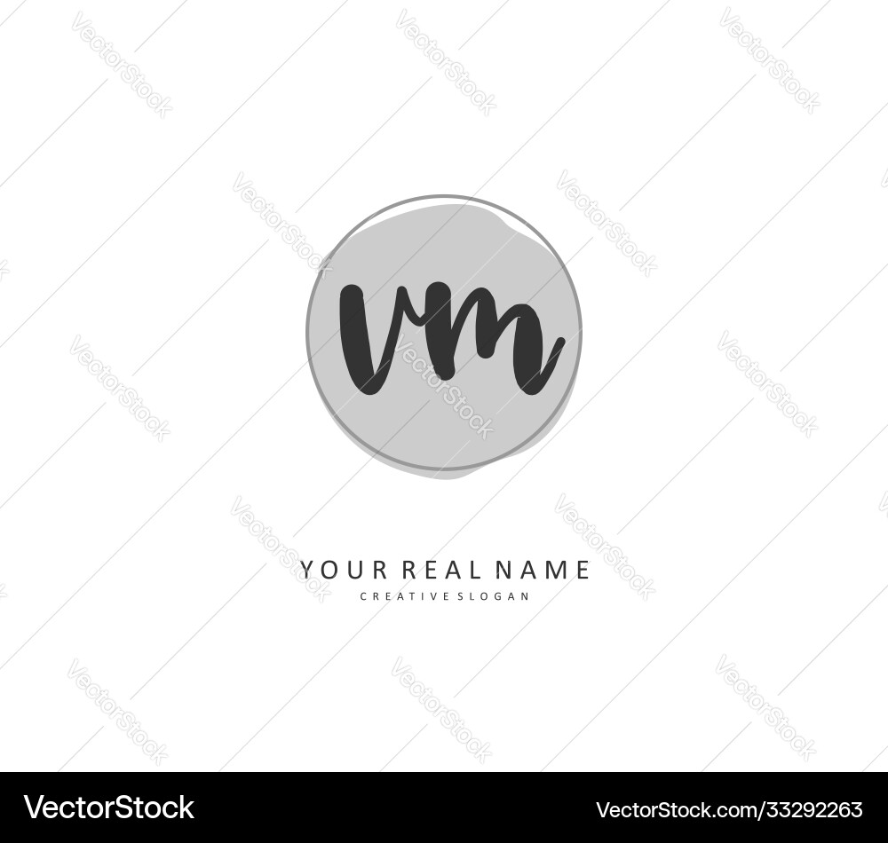 V m vm initial letter handwriting and signature Vector Image
