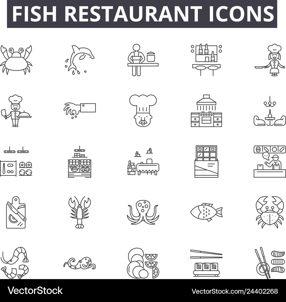 Fish restaurant line icons for web and mobile Vector Image
