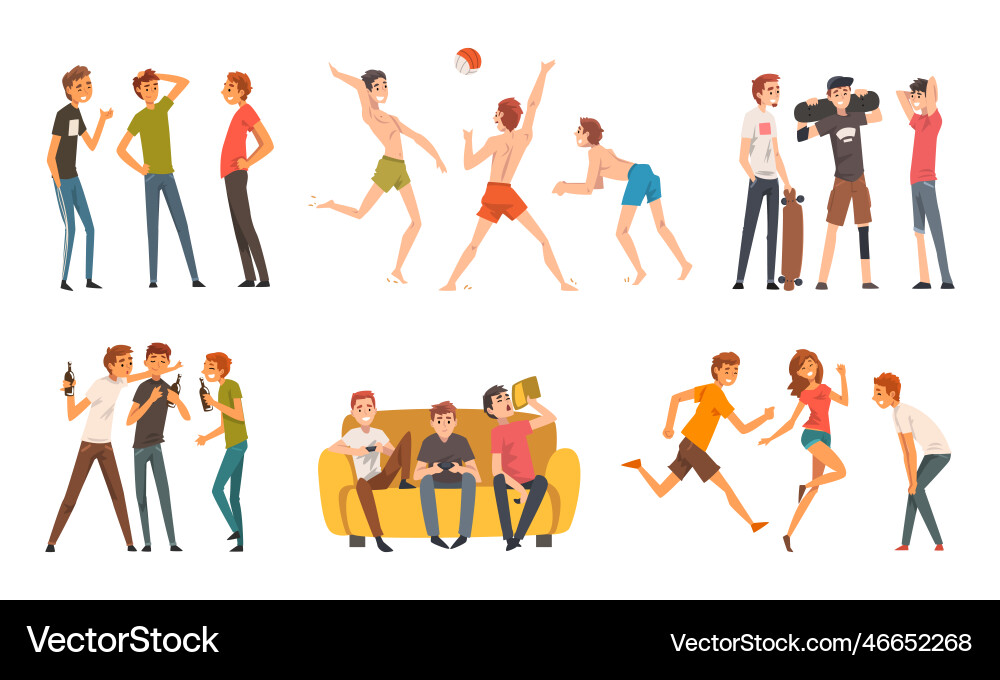 Friends together playing volleyball talking Vector Image