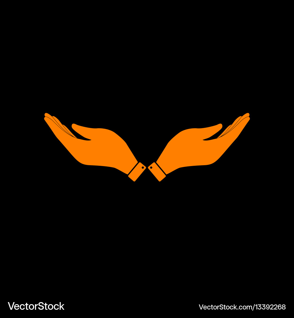 Hand sign orange icon on black Royalty Free Vector Image