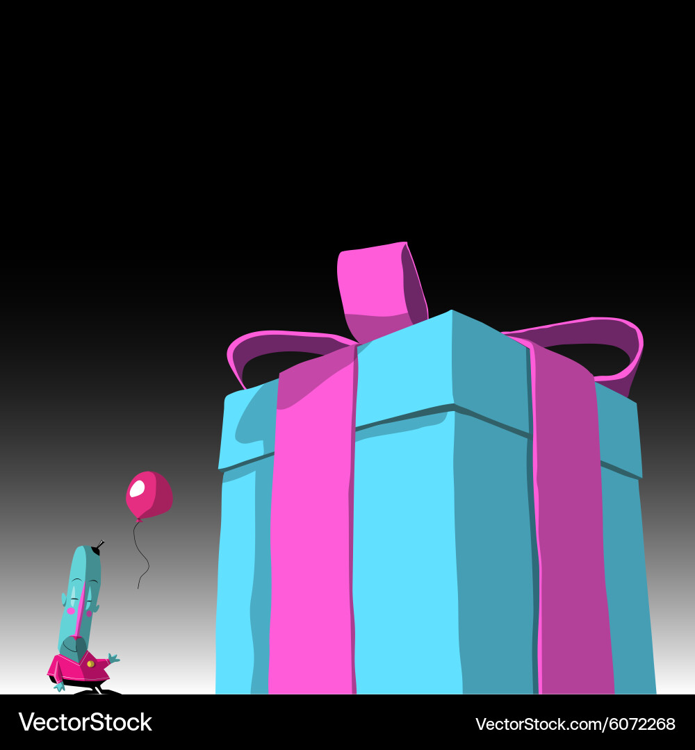 Happy blue cartoon character balloon present Vector Image