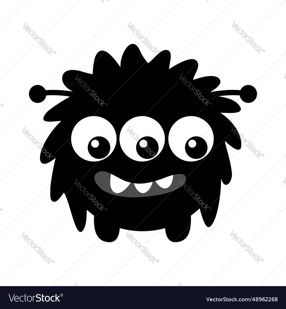 Monster happy halloween cute head face with three Vector Image