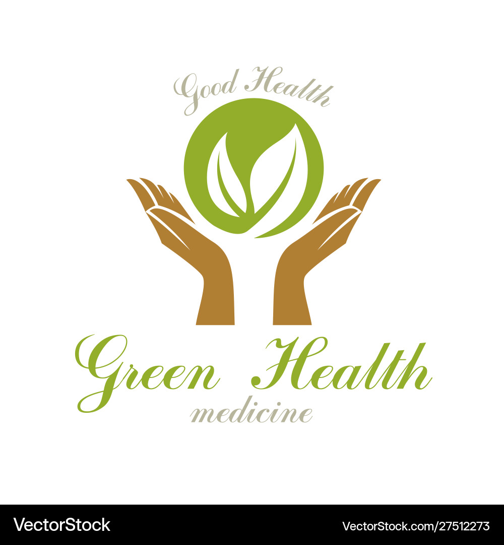 Caring hands holding green spring leaves wellness Vector Image