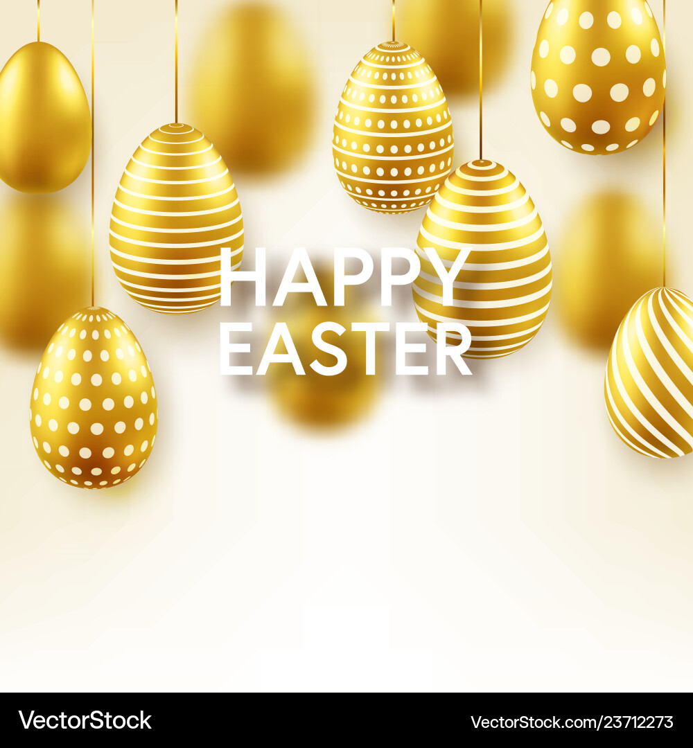 Easter golden egg with confetti and calligraphic Vector Image