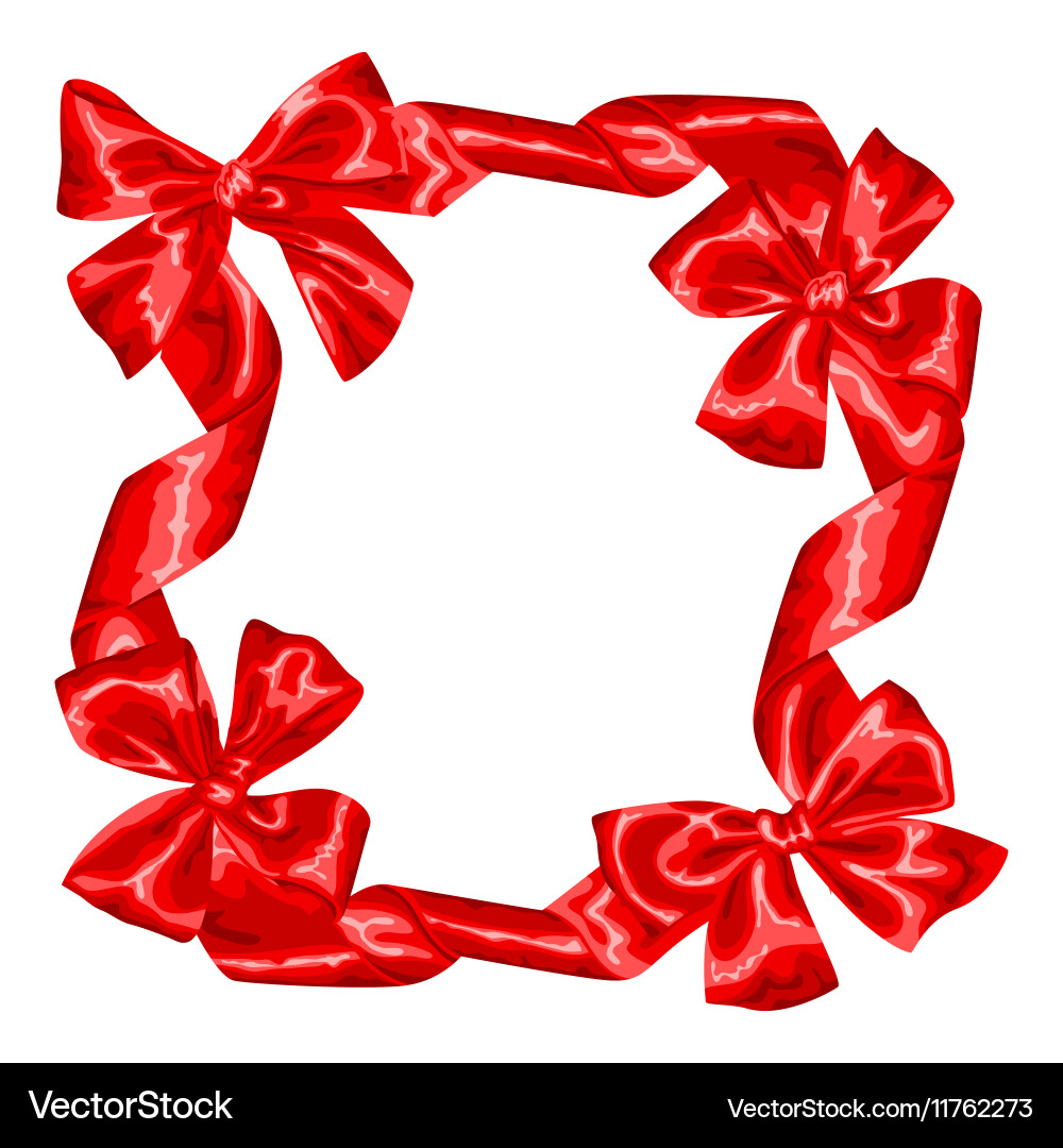 Frame with red satin gift bows and ribbons Vector Image