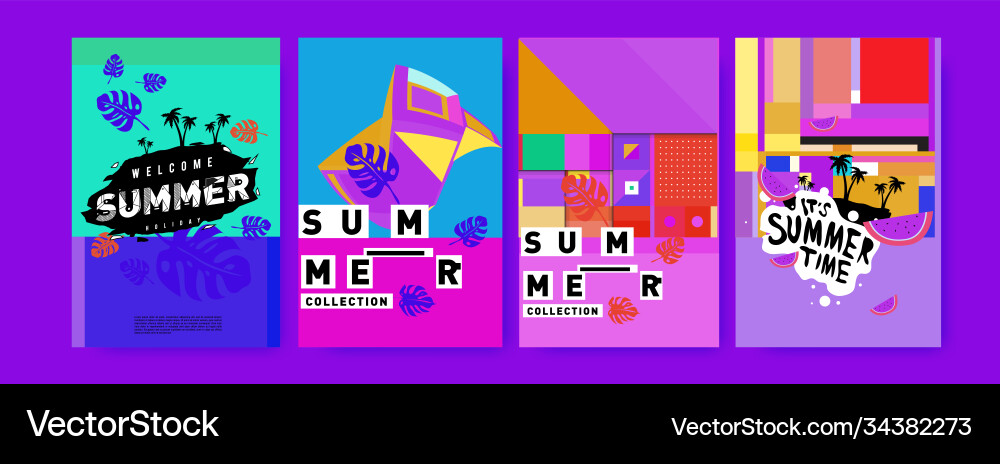 Geometric memphis summer collection poster design Vector Image