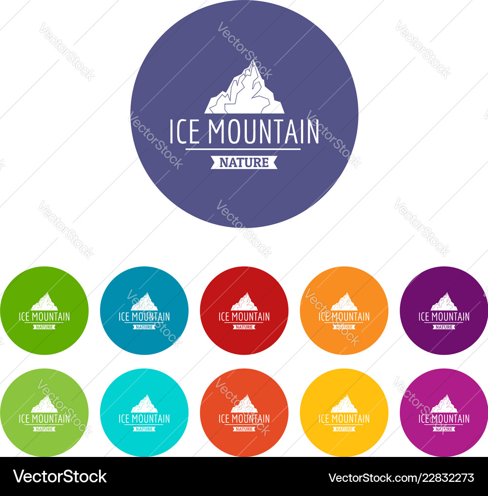 Ice mountain icons set color Royalty Free Vector Image
