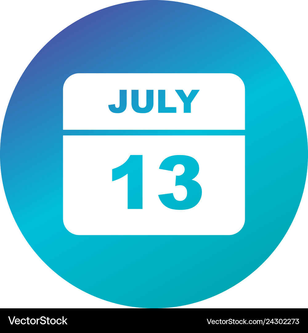 July 13th date on a single day calendar Royalty Free Vector