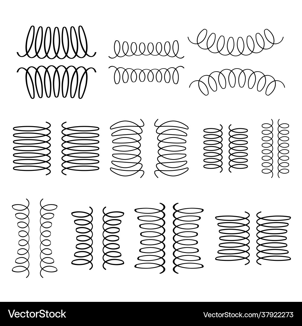 Metal spring set spiral coil flexible icon wire Vector Image