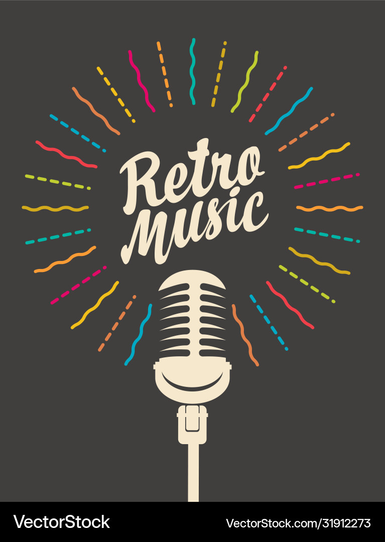 Retro music poster with a decorative microphone Vector Image