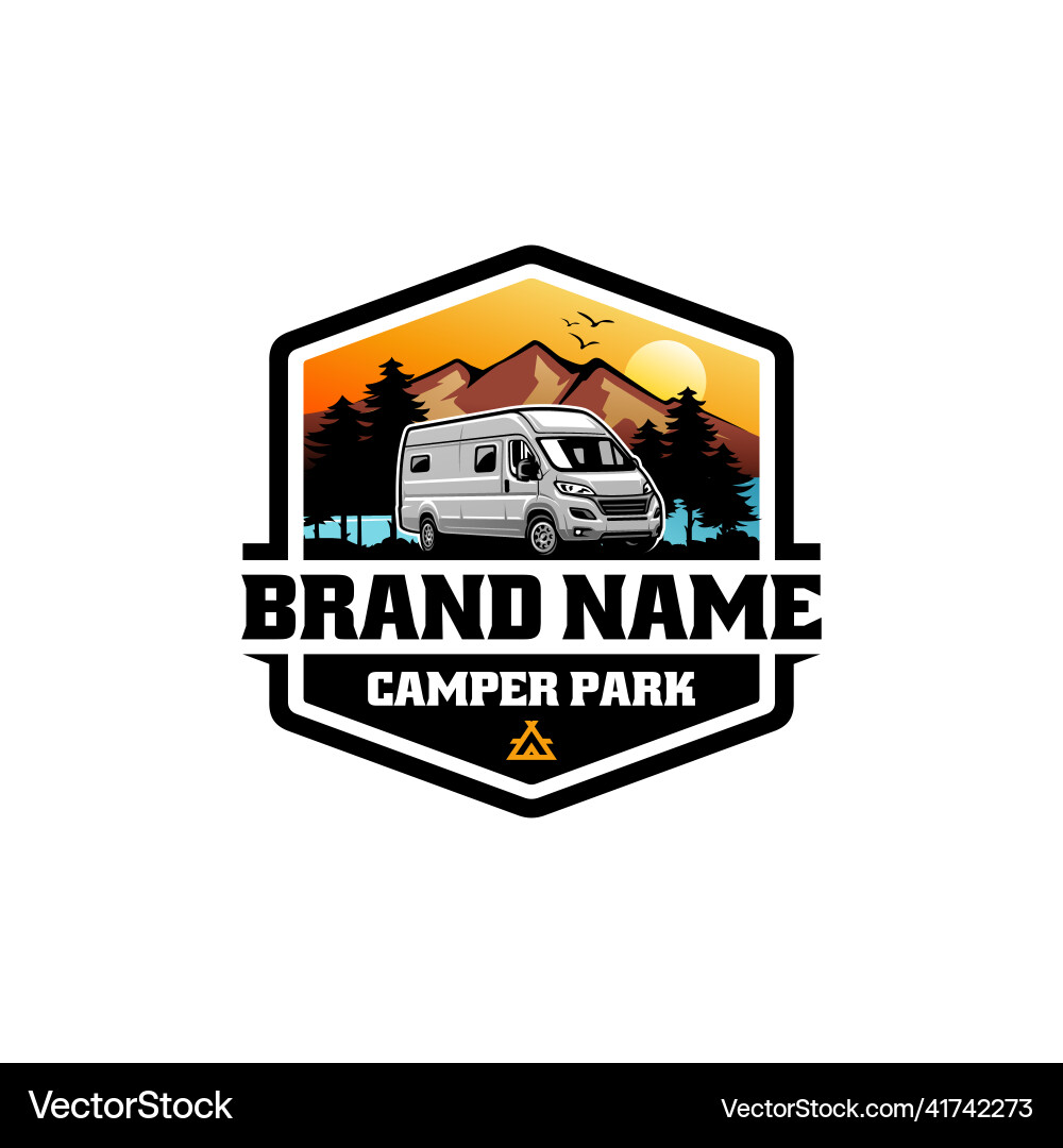 Rv - motor home - camper van - caravan logo Vector Image