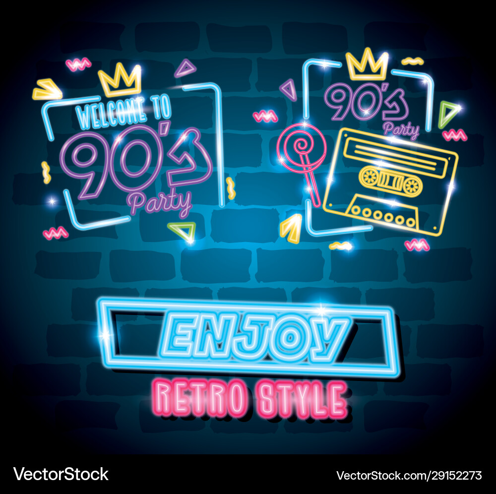 Set labels retro style neon light Royalty Free Vector Image