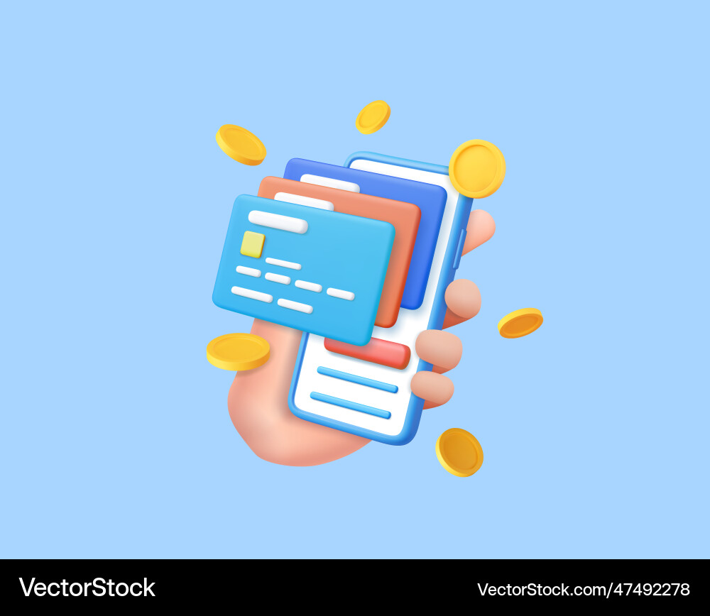 3d mobile phone with credit card Royalty Free Vector Image