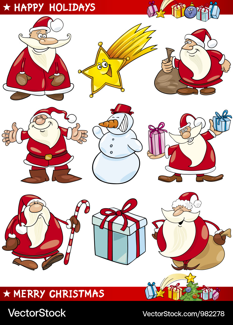 Cartoon set christmas themes Royalty Free Vector Image