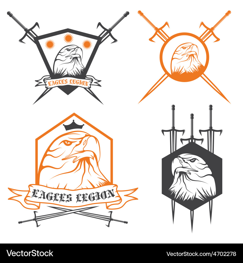 Eagle with crown and swords crests collection Vector Image