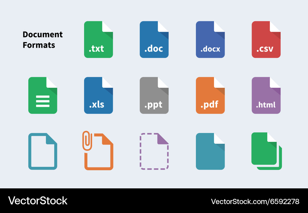File formats of document icons Royalty Free Vector Image