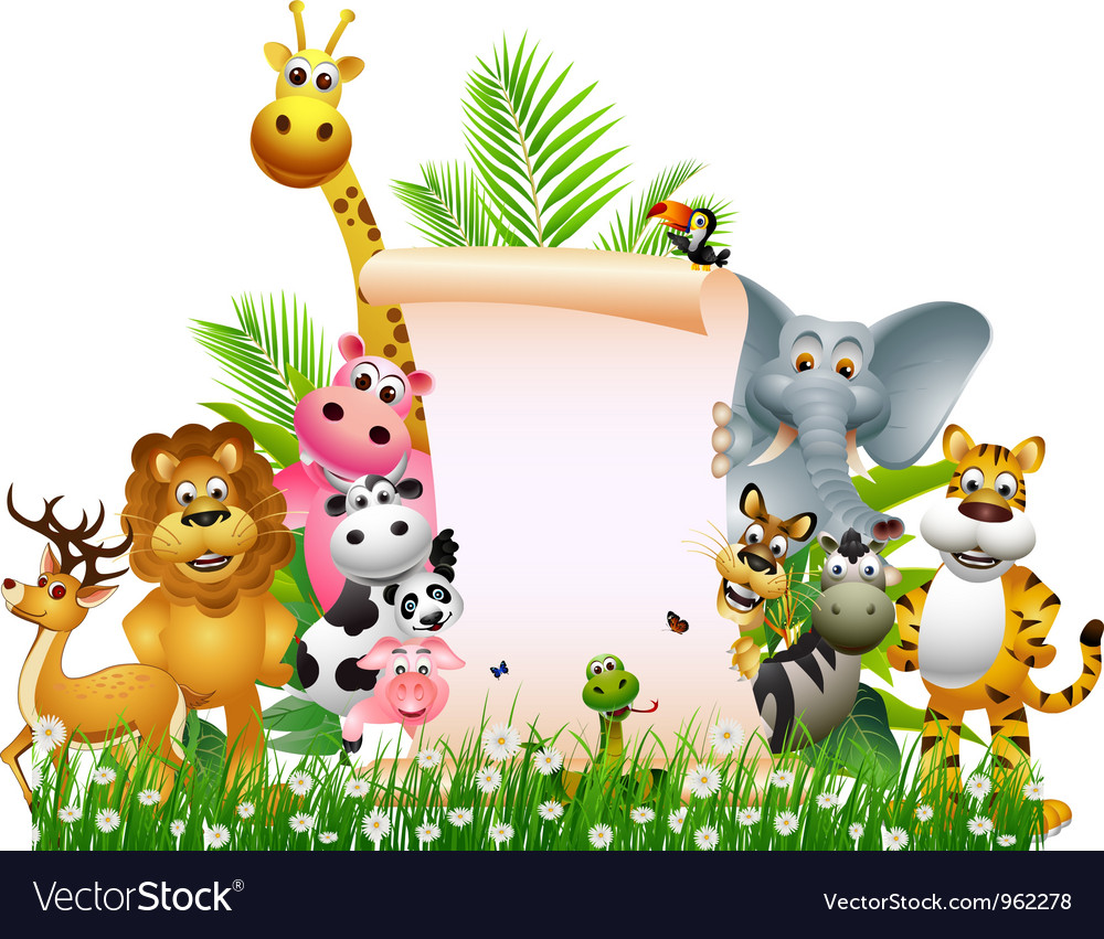 Wild African animal cartoon with blank sign Vector Image Wild African animal cartoon with blank sign Vector Image
