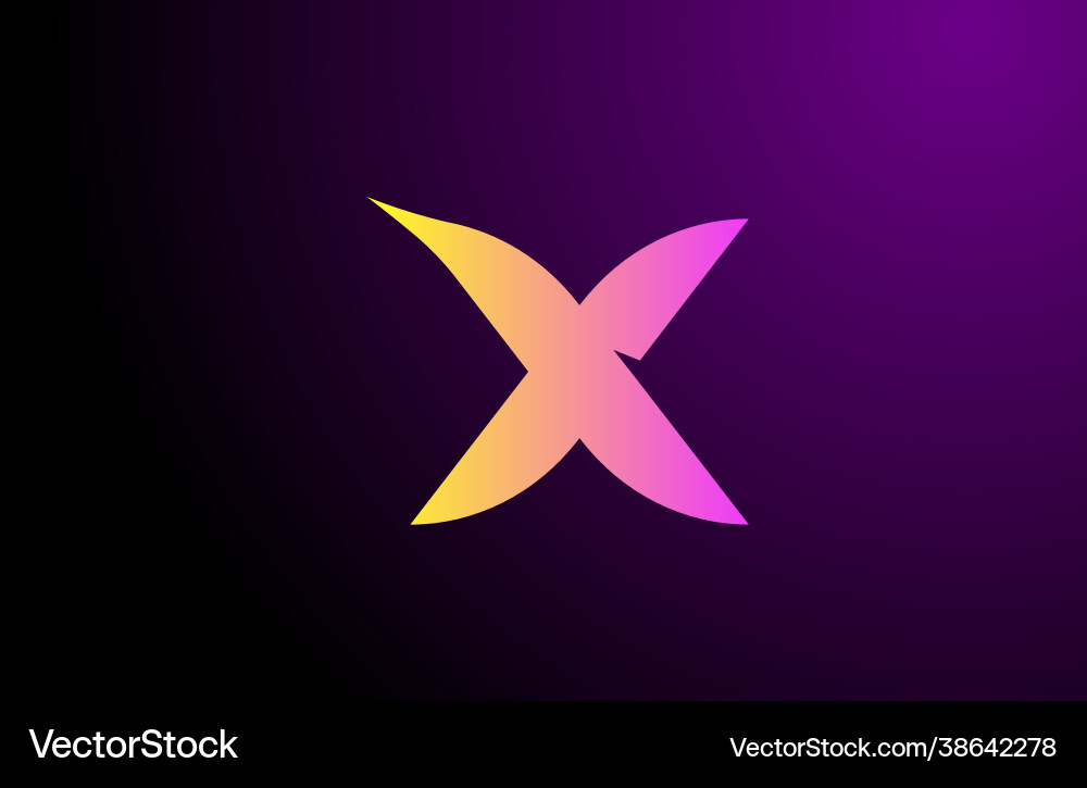 Yellow purple x creative gradient alphabet letter Vector Image