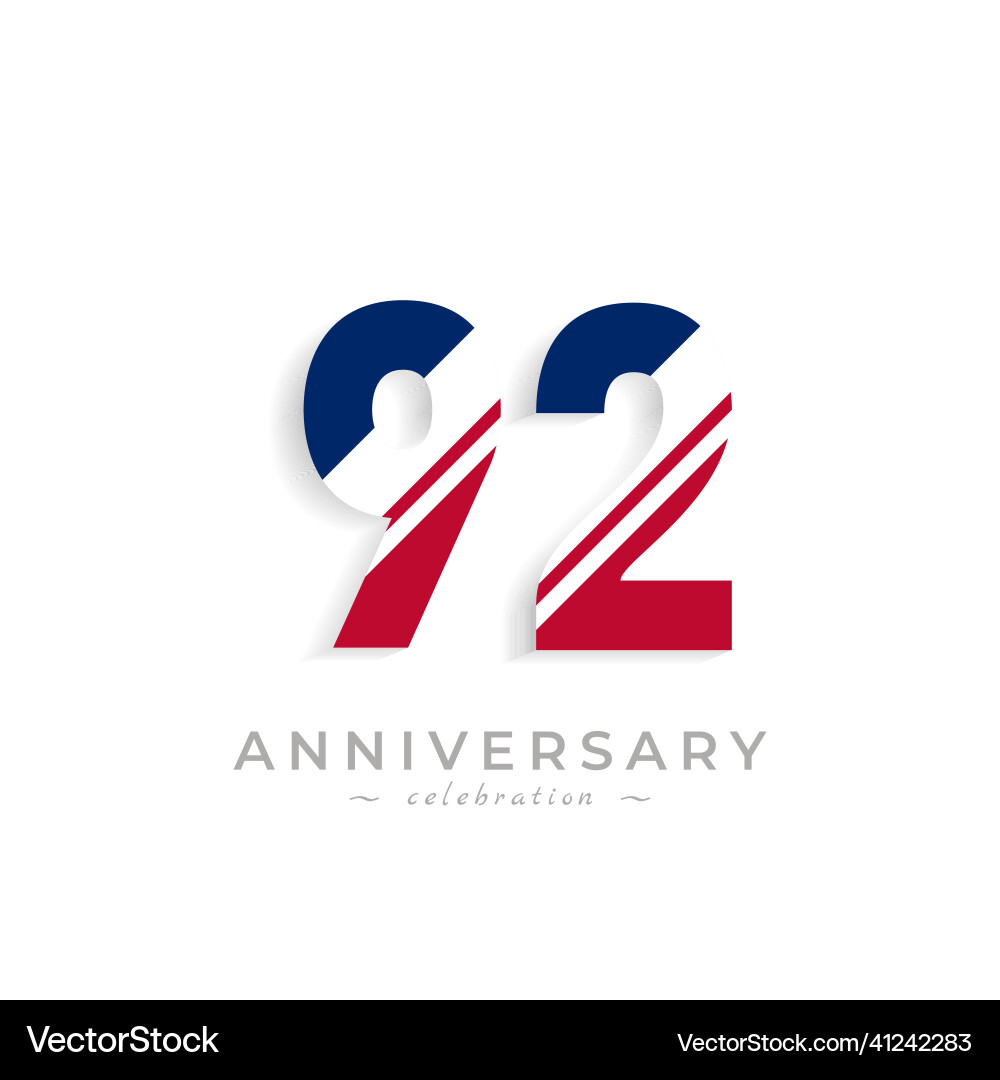 92 year anniversary celebration with white slash Vector Image