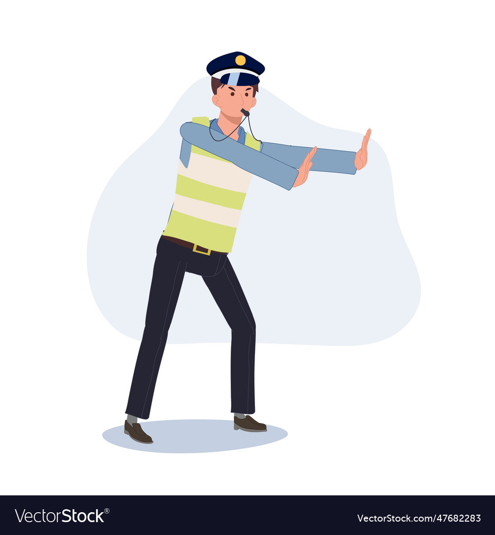 A traffic police blowing whistle and gesturing Vector Image A traffic police blowing whistle and gesturing Vector Image