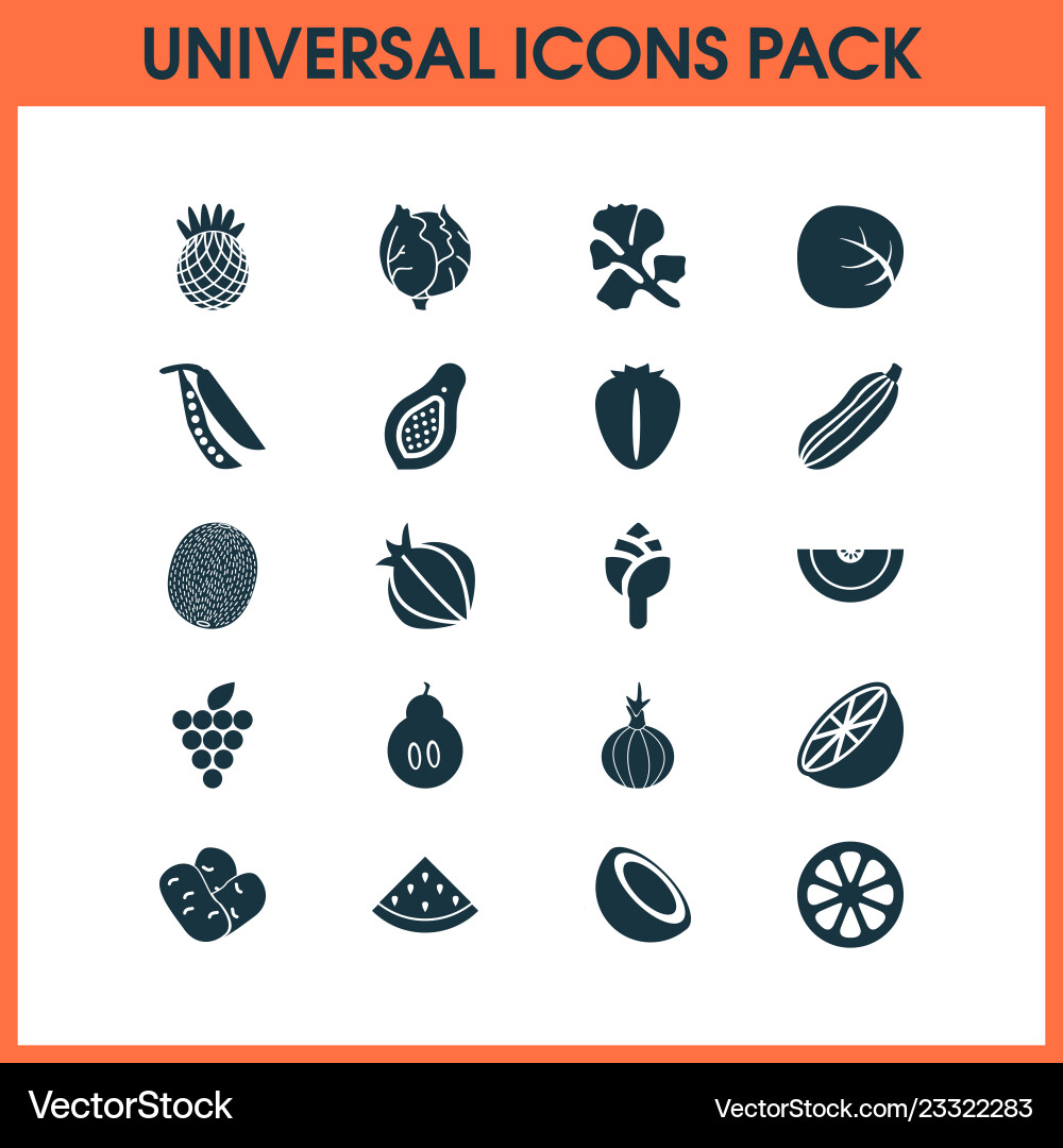 Fruit icons set with beans mandarin palm Vector Image