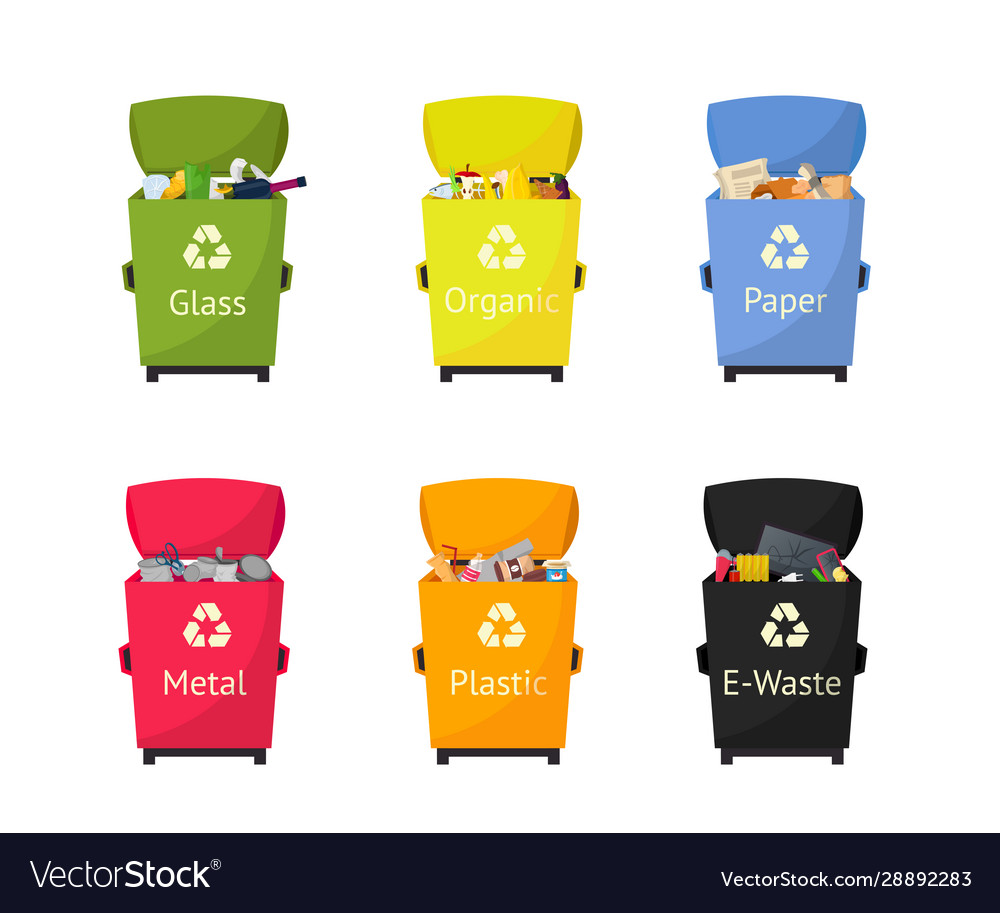 Garbage sorting bins flat set Royalty Free Vector Image
