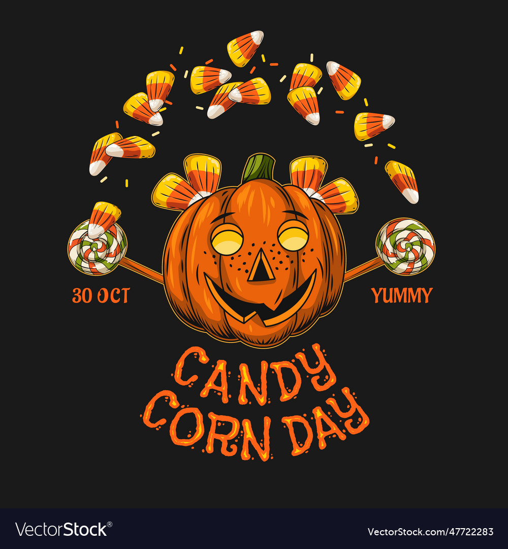 Halloween label with pumpkin head candy corn Vector Image