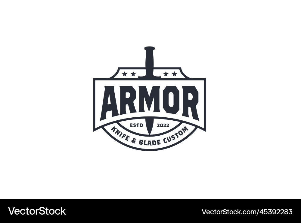 Knife blade swords dagger armor weapon label logo Vector Image