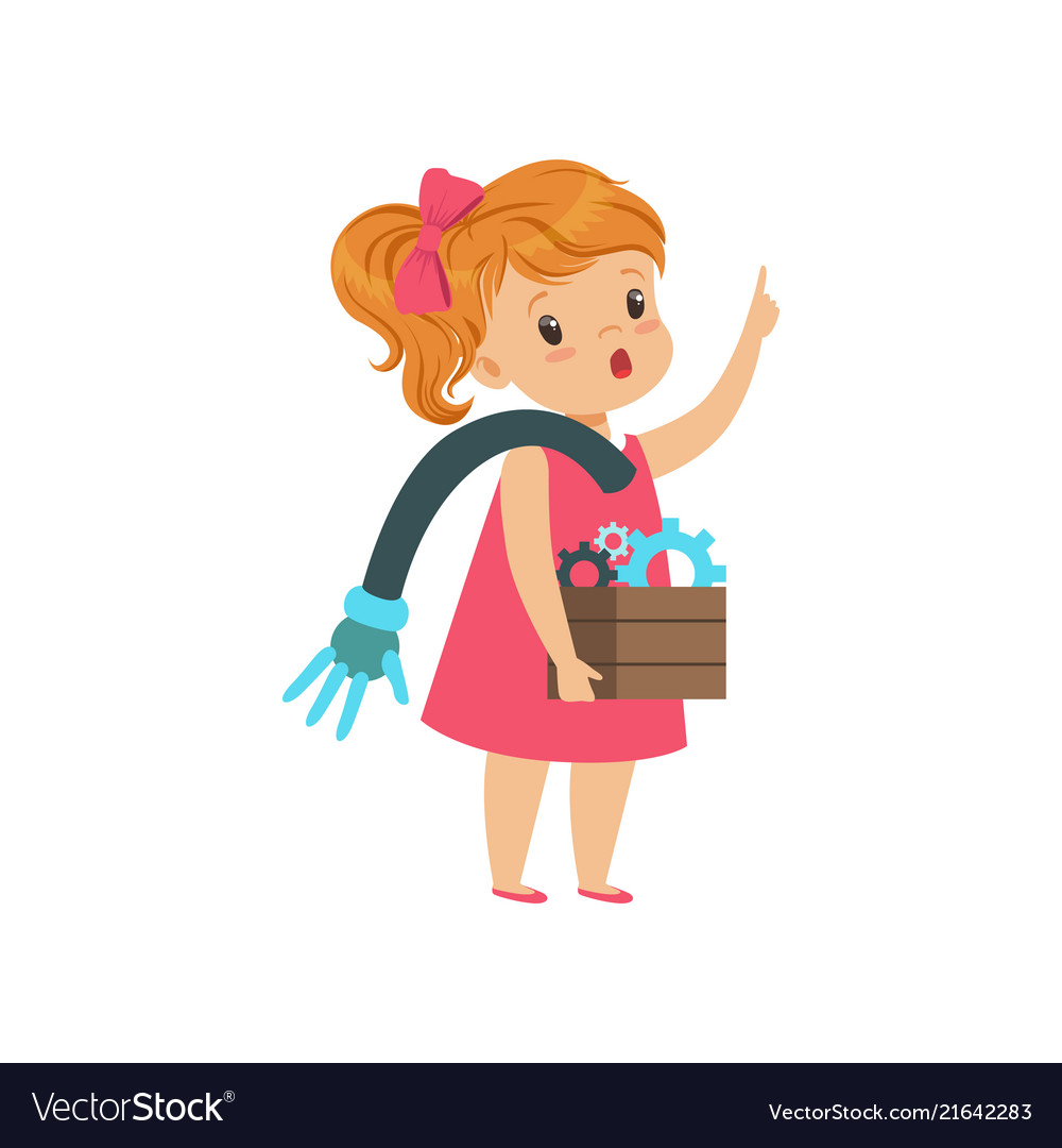 Little girl with robotic arm kid programming Vector Image