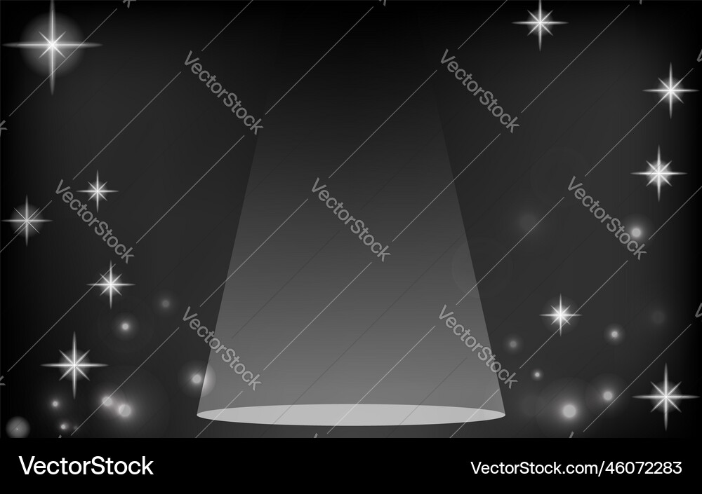Spotlight and twinkling star on black background Vector Image