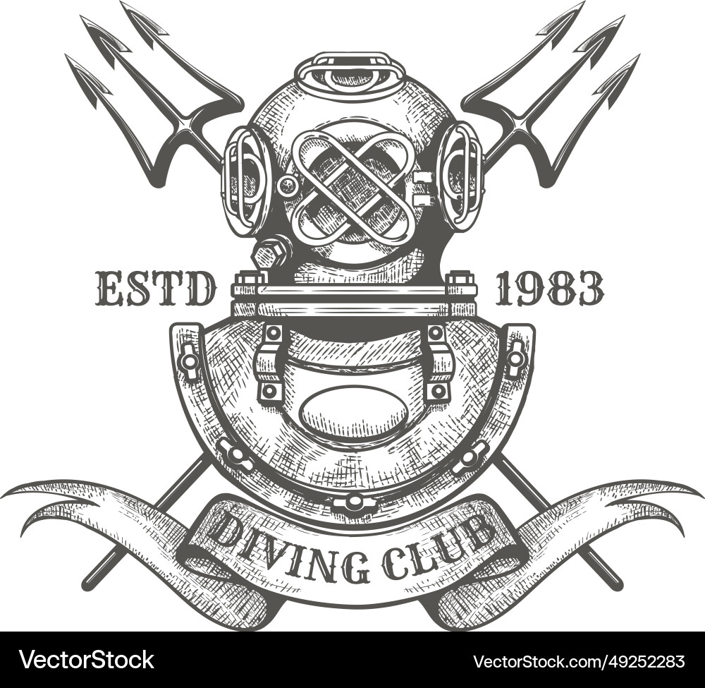 Vintage diving club emblem Royalty Free Vector Image