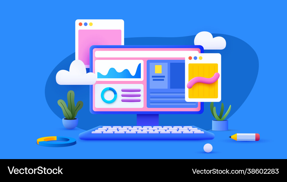 Workplace 3d render business and finance Vector Image