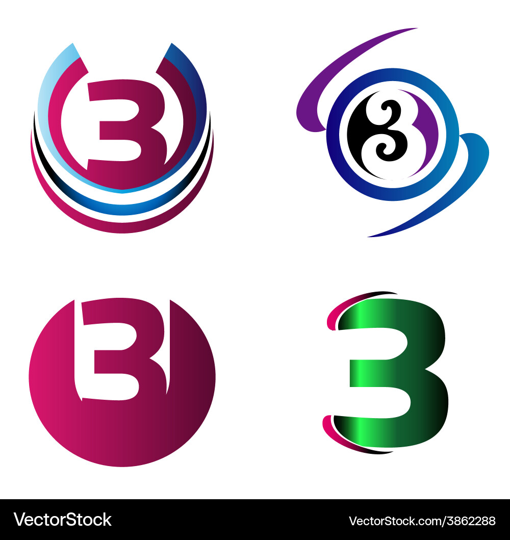 Abstract number 3 logo symbol icon set Royalty Free Vector