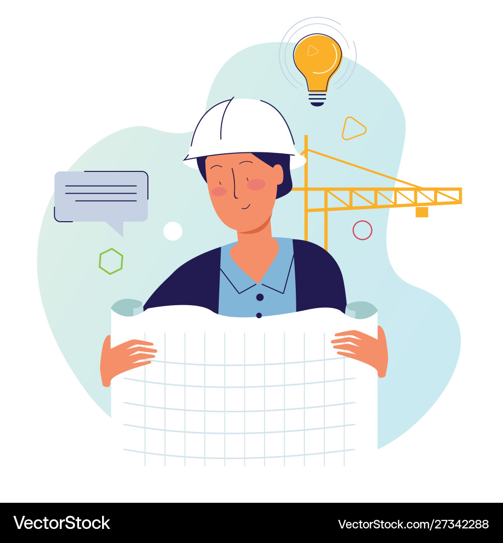 Architect holding drawing paper in construction Vector Image