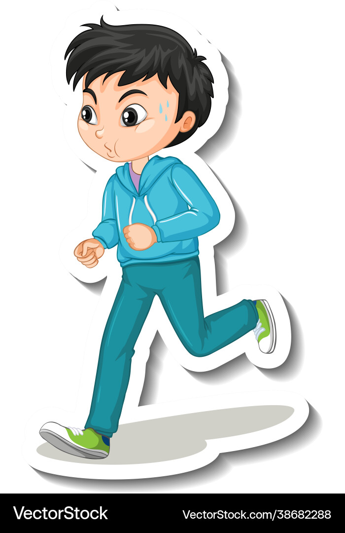 Cartoon character sticker with a boy jogging Vector Image