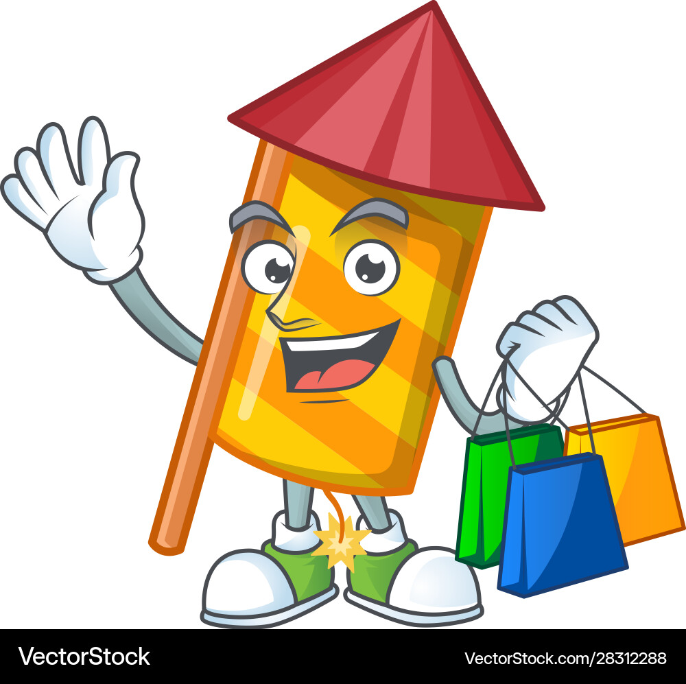 Cheerful yellow stripes fireworks rocket cartoon Vector Image