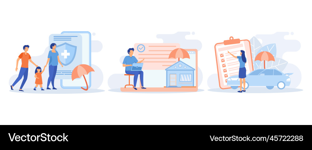 Insurance characters presenting car property Vector Image