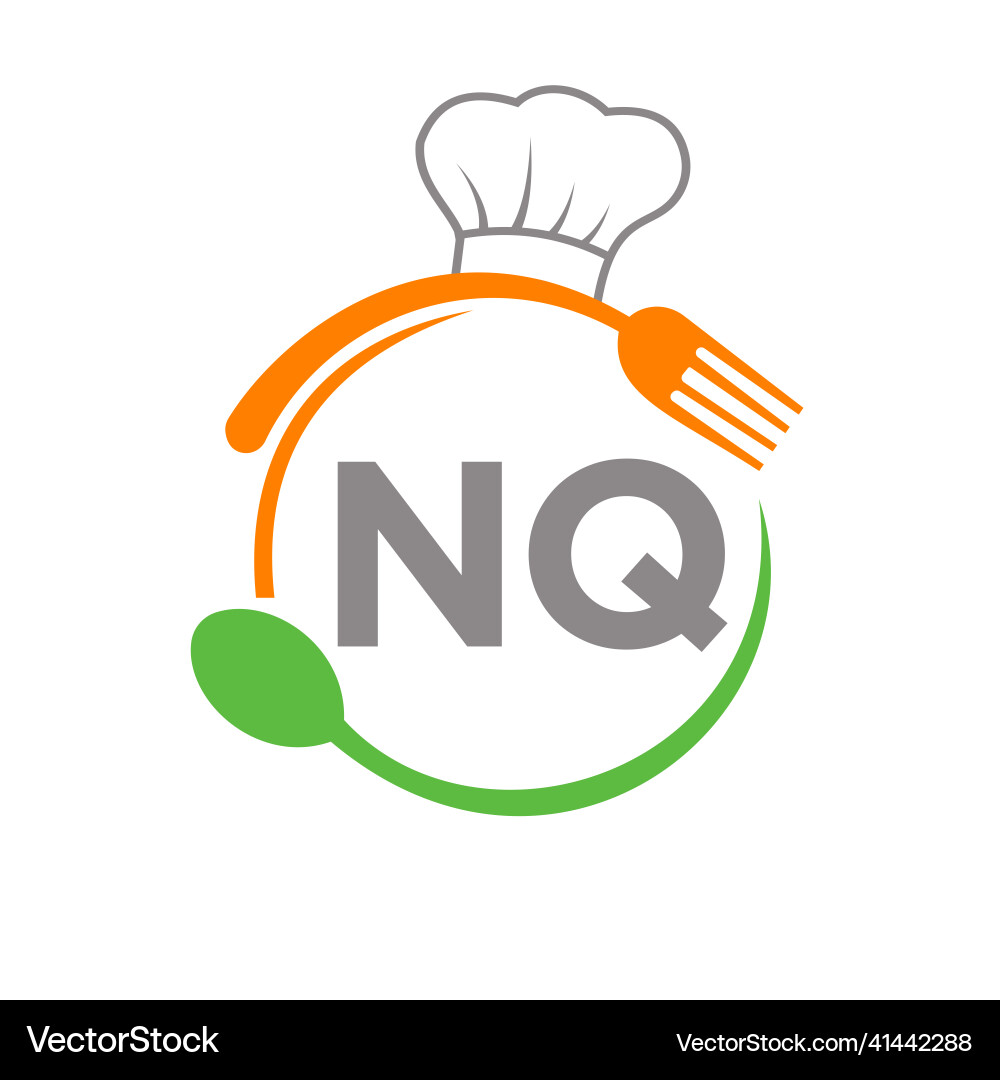 Letter nq restaurant logo with chef hat spoon Vector Image