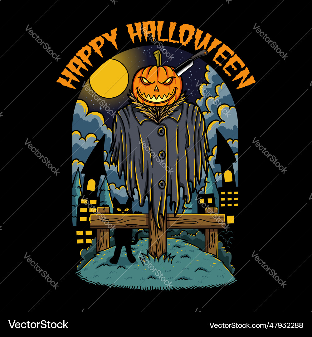 Pumpkin horror happy halloween Royalty Free Vector Image