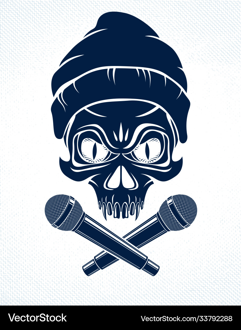 Rap music logo or emblem with aggressive skull Vector Image