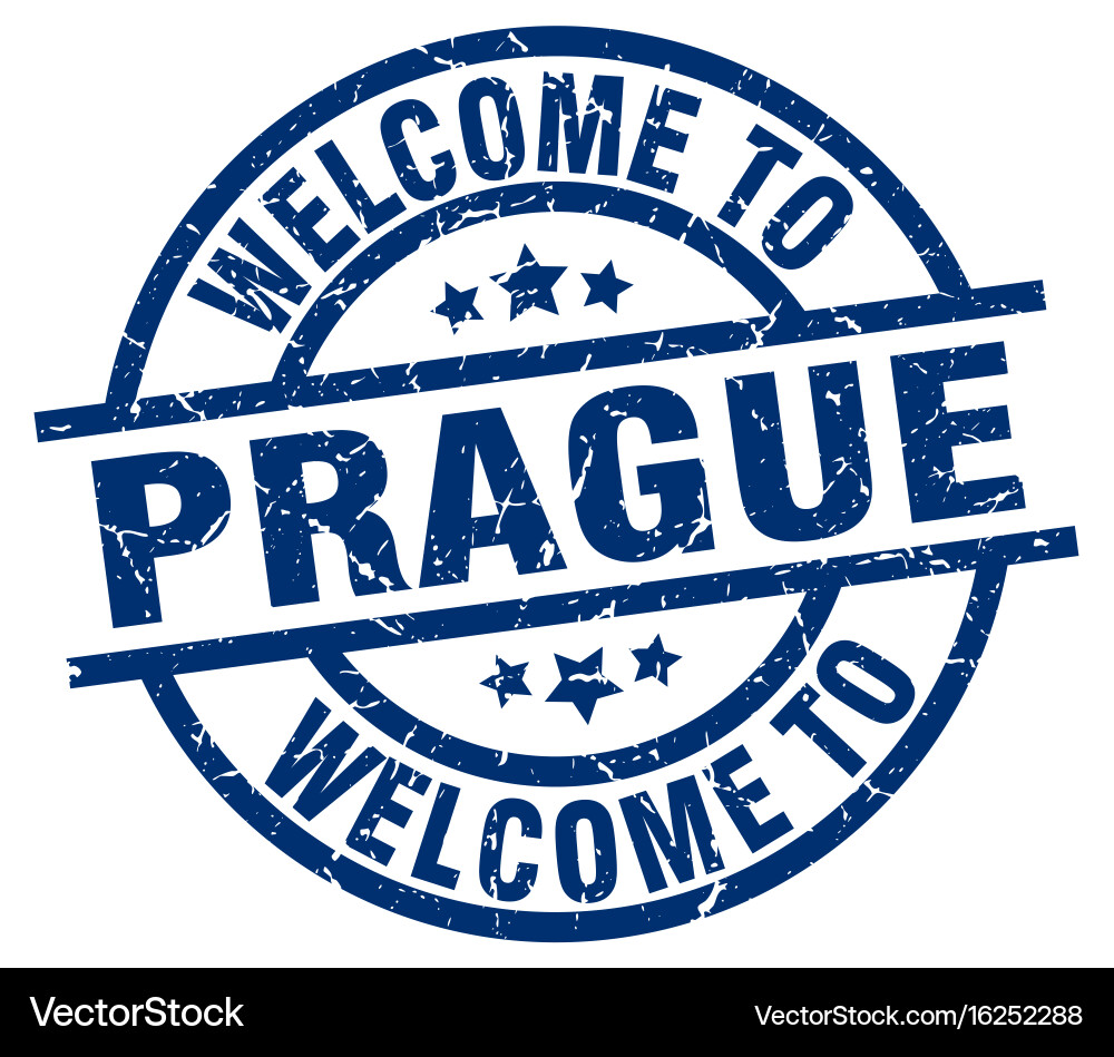 Welcome to prague blue stamp Royalty Free Vector Image