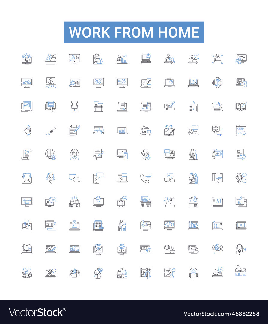 Work from home outline icons collection home Vector Image